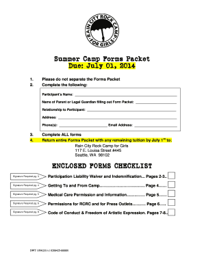 Fillable Online Summer Camp Forms Packet Fax Email Print - pdfFiller
