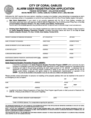 Fillable Online ALARM USER REGISTRATION APPLICATION Fax Email Print ...