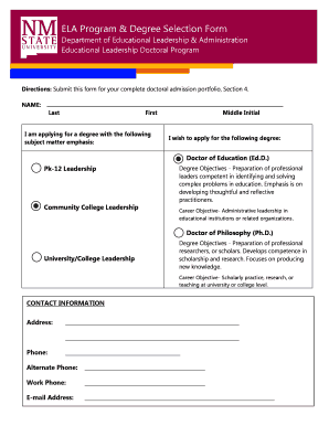 Fillable Online ela nmsu ELA Program & Degree Selection Form Fax Email ...