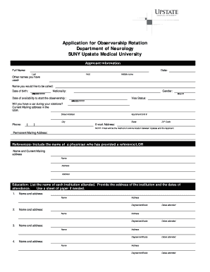 Fillable Online Application for Observership Rotation Fax Email Print ...