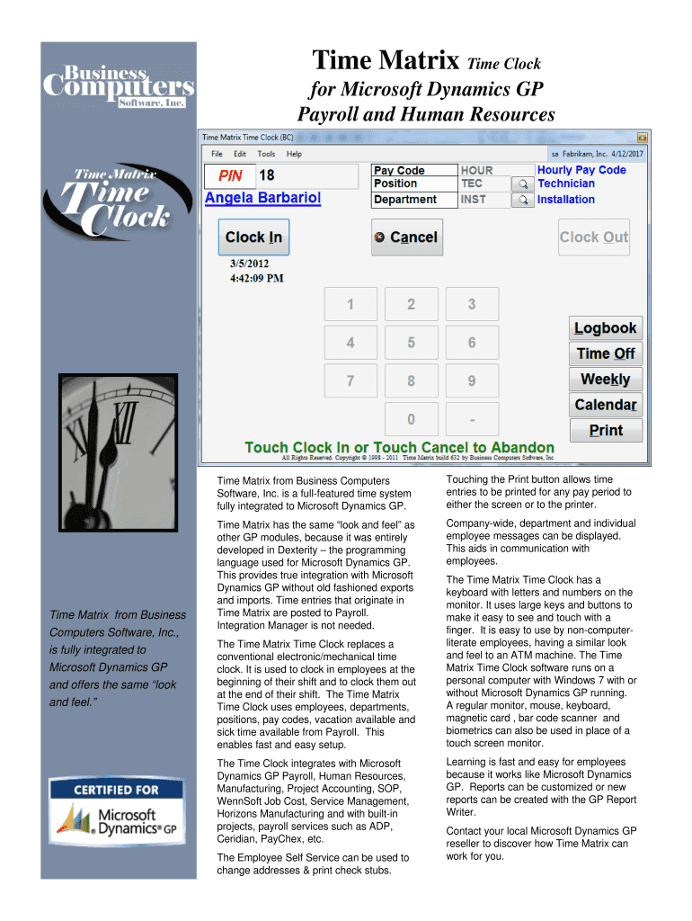 Fillable Online Time Matrix Time Clock Fax Email Print - pdfFiller