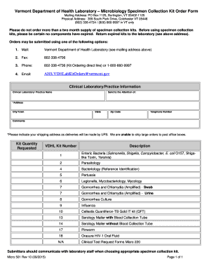 Fillable Online Vermont Department of Health Laboratory Microbiology ...