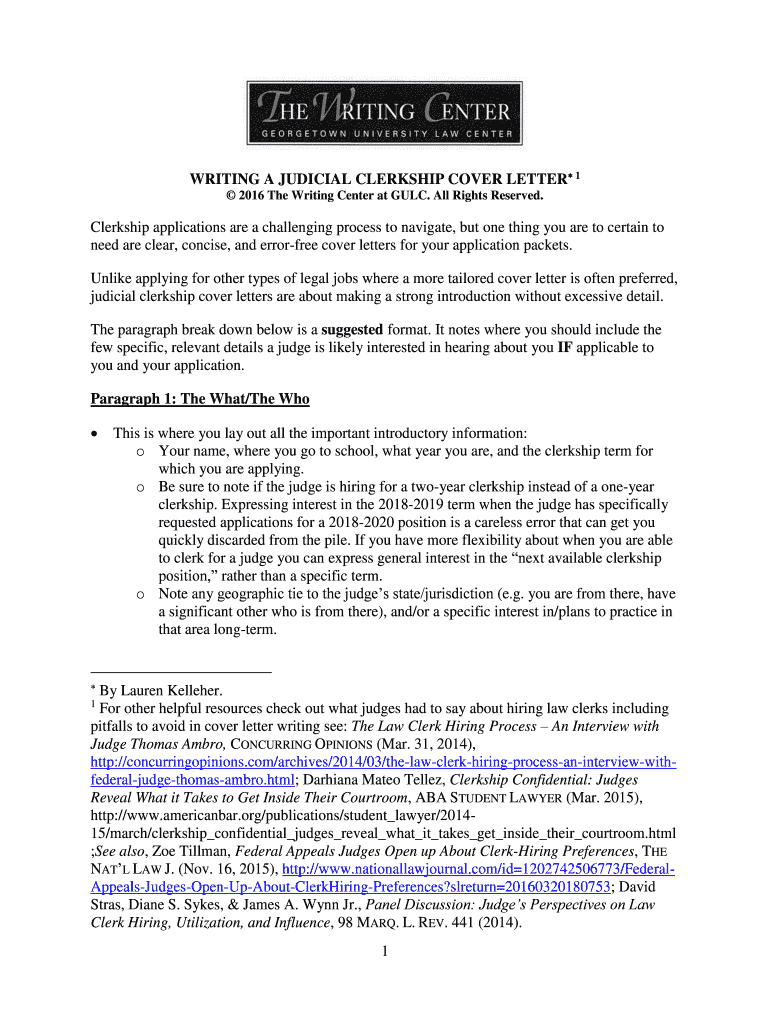 Fillable Online WRITING A JUDICIAL CLERKSHIP COVER LETTER 1 Fax Email ...