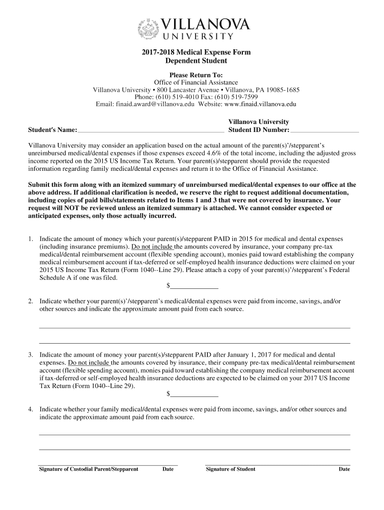 Fillable Online 2017-2018 Medical Expense Form Fax Email Print - pdfFiller