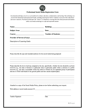 Fillable Online Professional Social Media Registration Form Fax Email ...