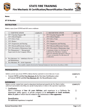 Fillable Online Fire Mechanic III Certification/Recertification ...