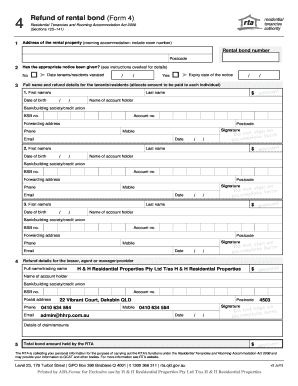 Fillable Online Refund of rental bond (Form 4) Fax Email Print - pdfFiller