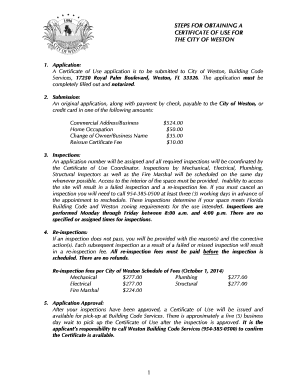 Fillable Online A Certificate of Use application is to be submitted to ...