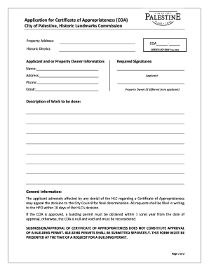 Fillable Online Application for Certificate of Appropriateness (COA) Fax Email Print - pdfFiller