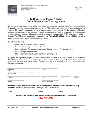 Fillable Online esrd ipro Patient Subject Matter Expert Agreement Fax ...