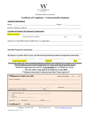Fillable Online Certificate of Compliance - Construction/Development ...