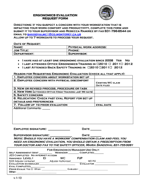Fillable Online ERGONOMICS EVALUATION Fax Email Print - pdfFiller