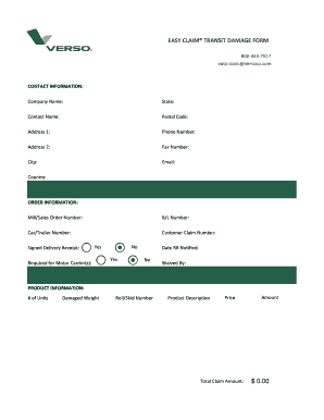 Fillable Online EASY CLAIM TRANSIT DAMAGE FORM Fax Email Print - pdfFiller