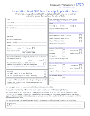 Fillable Online Foundation Trust NHS Membership Application Form Fax ...