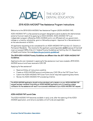 Fillable Online 2018 ADEA AADSAS Fee Assistance Program Instructions ...
