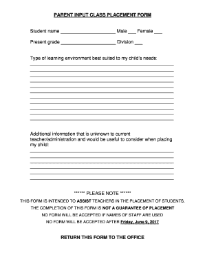 Fillable Online PARENT INPUT CLASS PLACEMENT FORM Fax Email Print ...