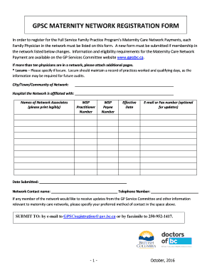 Fillable Online GPSC MATERNITY NETWORK REGISTRATION FORM Fax Email ...