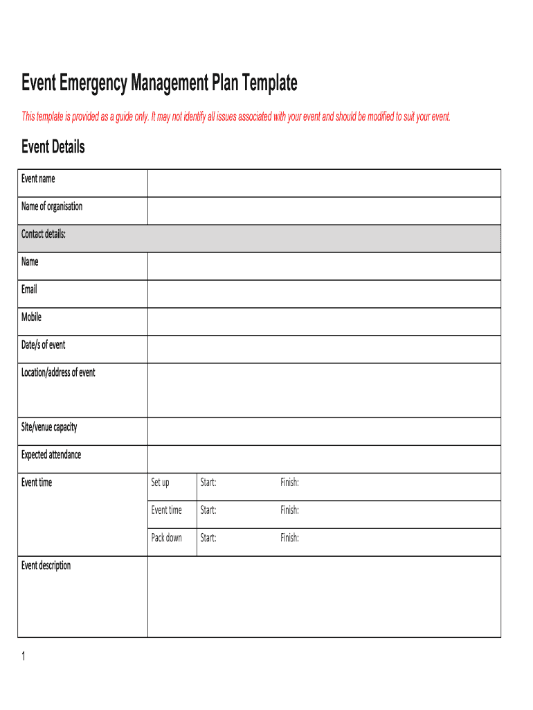 Fillable Online Event Emergency Management Plan Template Fax Email ...