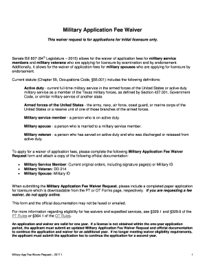 Fillable Online Military Application Fee Waiver Fax Email Print - pdfFiller
