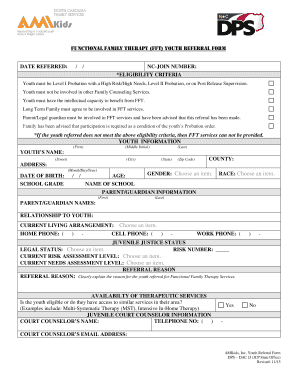 Fillable Online FUNCTIONAL FAMILY THERAPY (FFT) YOUTH REFERRAL Form Fax ...