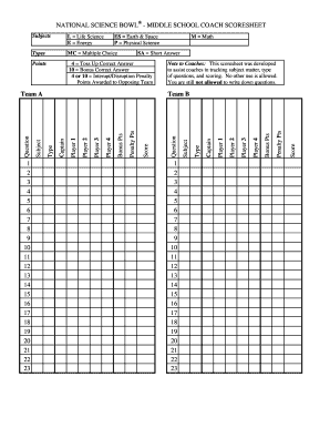 Fillable Online NATIONAL SCIENCE BOWL - MIDDLE SCHOOL COACH SCORESHEET ...