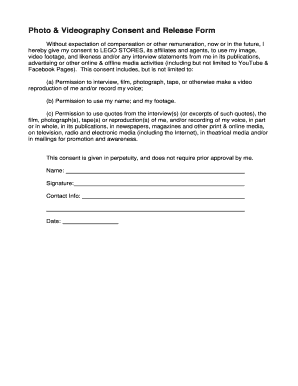 Fillable Online Photo & Videography Consent and Release Form Fax Email ...