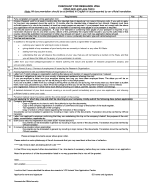 Fillable Online CHECKLIST FOR RESEARCH VISA Fax Email Print - pdfFiller