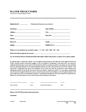 Fillable Online PLAYER TRYOUT FORM Fax Email Print - pdfFiller