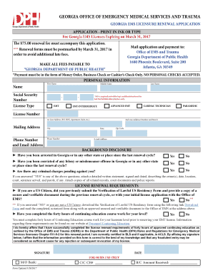 Fillable Online GEORGIA EMS LICENSURE RENEWAL APPLICATION Fax Email ...