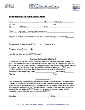 Fillable Online RSVP VOLUNTEER ENROLLMENT FORM Fax Email Print - pdfFiller