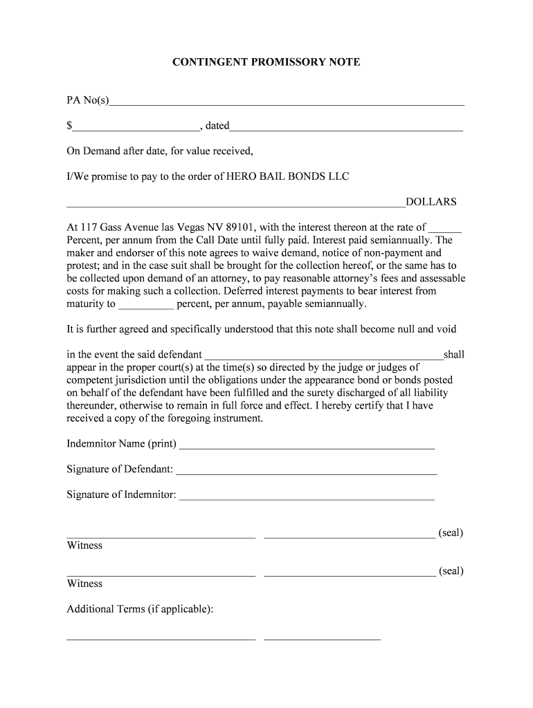 Fillable Online CONTINGENT PROMISSORY NOTE Fax Email Print - pdfFiller