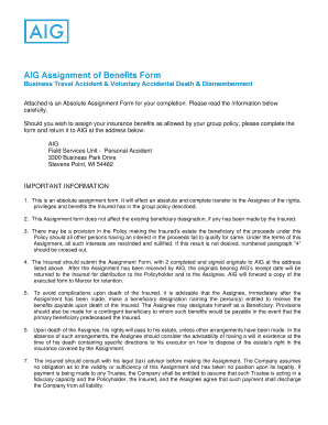 Fillable Online AIG Assignment of Benefits Form Fax Email Print - pdfFiller