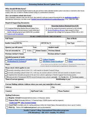 Fillable Online intl seattlecentral Returning Student Record Update ...
