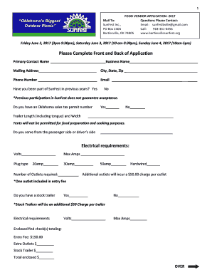 Fillable Online FOOD VENDOR APPLICATION- 2017 Fax Email Print - pdfFiller