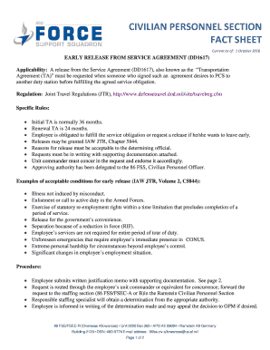 Fillable Online EARLY RELEASE FROM SERVICE AGREEMENT (DD1617) Fax Email ...