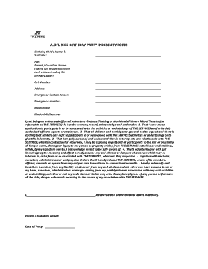 Fillable Online KIDZ BIRTHDAY PARTY INDEMNITY FORM Fax Email Print ...