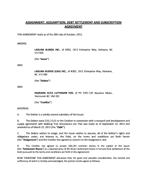 Fillable Online ASSIGNMENT, ASSUMPTION, DEBT SETTLEMENT AND ...