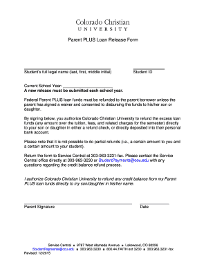 Fillable Online Parent PLUS Loan Release Form Fax Email Print - pdfFiller