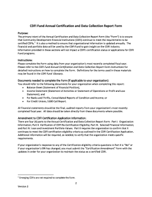 Fillable Online CDFI Fund Certification and Data Collection Report Form ...