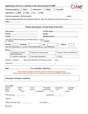 Fillable Online cime epfl Application form for a training on the microscopes of CIME Fax Email ...