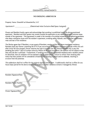 Fillable Online NO SMOKING ADDENDUM Fax Email Print - pdfFiller