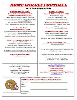Fillable Online ROME WOLVES FOOTBALL Fax Email Print - pdfFiller