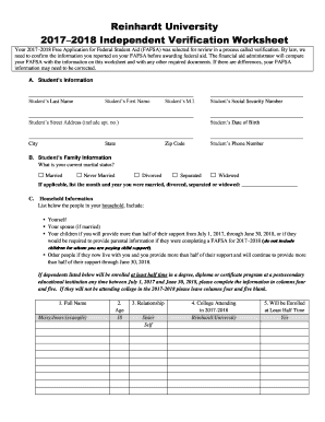 Fillable Online 20172018 Independent Verification Worksheet Fax Email ...