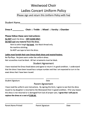Fillable Online Ladies Concert Uniform Policy Fax Email Print - pdfFiller