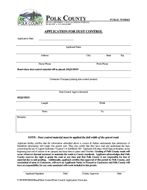 Fillable Online APPLICATION FOR DUST CONTROL Fax Email Print - pdfFiller