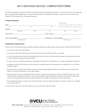 Fillable Online 2017-2018 HIGH SCHOOL COMPLETION FORM Fax Email Print ...