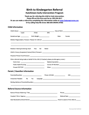 Fillable Online Birth to Kindergarten Referral Fax Email Print - pdfFiller