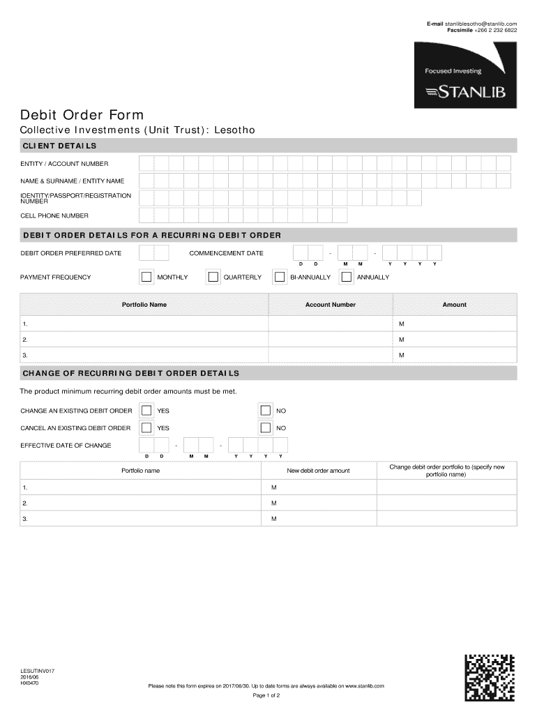 Fillable Online DEBIT ORDER DETAILS FOR A RECURRING DEBIT ORDER Fax ...