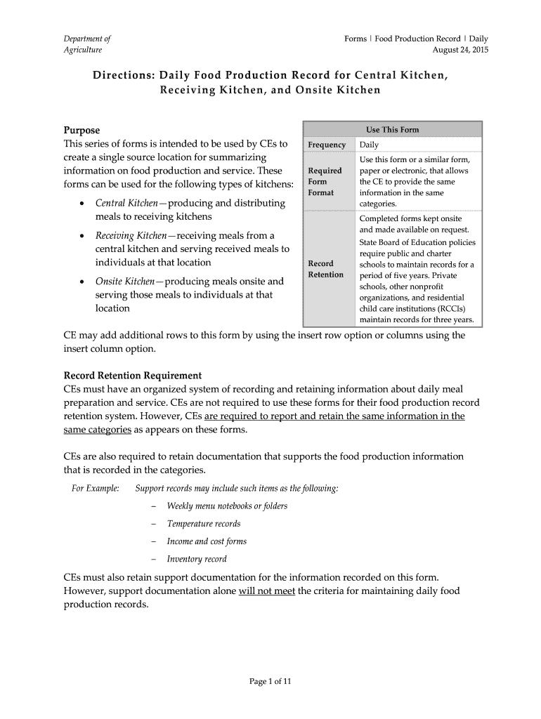 Fillable Online Forms Food Production Record Daily Fax Email Print ...