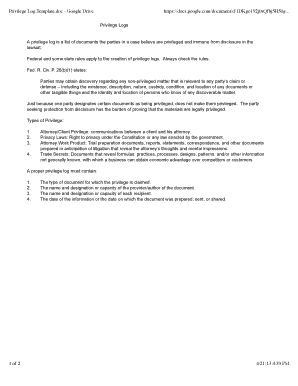 Fillable Online Privilege Log Fax Email Print - pdfFiller
